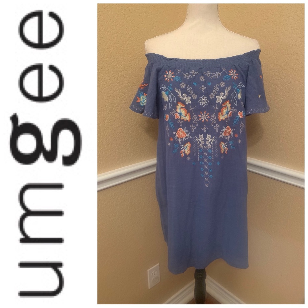 Umgee Denim Dress With Embroidery - Gem